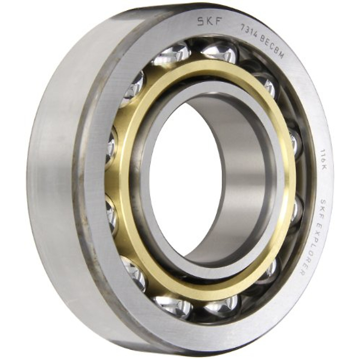 SKF 7304 BECBY Medium Series Angular Contact Bearing, ABEC 1 Precision, 40° Contact Angle, Open, Brass Cage, Normal Clearance, 20mm Bore, 52mm OD, 15mm Width, 9500lbf Static Load Capacity, 17400lbf Dynamic Load Capacity