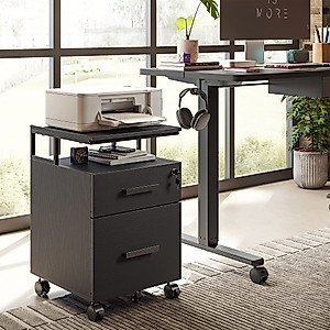 FEZIBO 2-Drawer Mobile File Cabinet, Wood Rolling Filing Cabinet for A4/Letter Size, Printer Stand, Storage Cabinet for Home Office, Rustic Brown