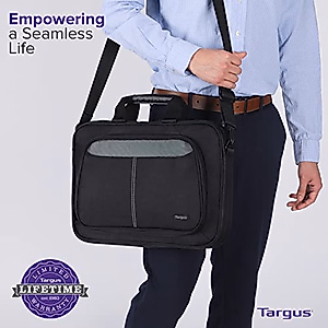 Targus Intellect Slim Slipcase Bag with Durable Water-Resistant Nylon, Two Large Exterior Pockets, Removable Shoulder Strap, Protective Sleeve for 14-Inch Laptop and Tablet, Black (TBT260)