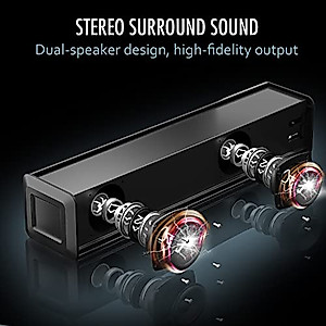 Wohome Small Sound Bars for TV, 50W 16-Inch Ultra Slim Mini Surround Soundbar Speakers System with Wireless Bluetooth 5.0 Optical AUX USB Connection, 5EQs, for 4K & HD TVs, Model S66 (16INCH)