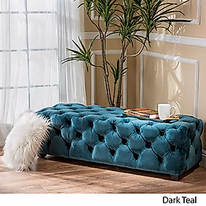 Christopher Knight Home Piper Velvet Ottoman, Dark Teal, Rectangle