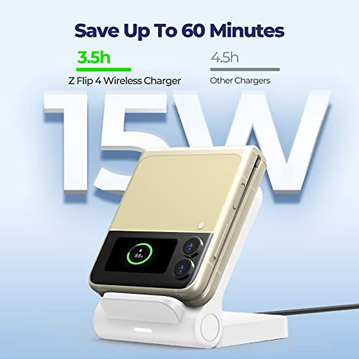 Galaxy Z Flip Wireless Charger Galaxy Z Flip 3 Fast Wireless Charger Stand Compatible with Galaxy Z Flip 4/Z Flip 3/Z Flip, Space Saving, Easy to Carry,White