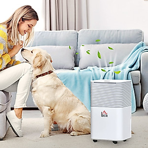 HOMCOM 1260 Sq. Ft Portable Electric Dehumidifiers with 3 Color Lights, LED Display, Quiet Dehumidifier for Basements, Bedroom, Bathroom, Closet, RV, 21pt/Day, White