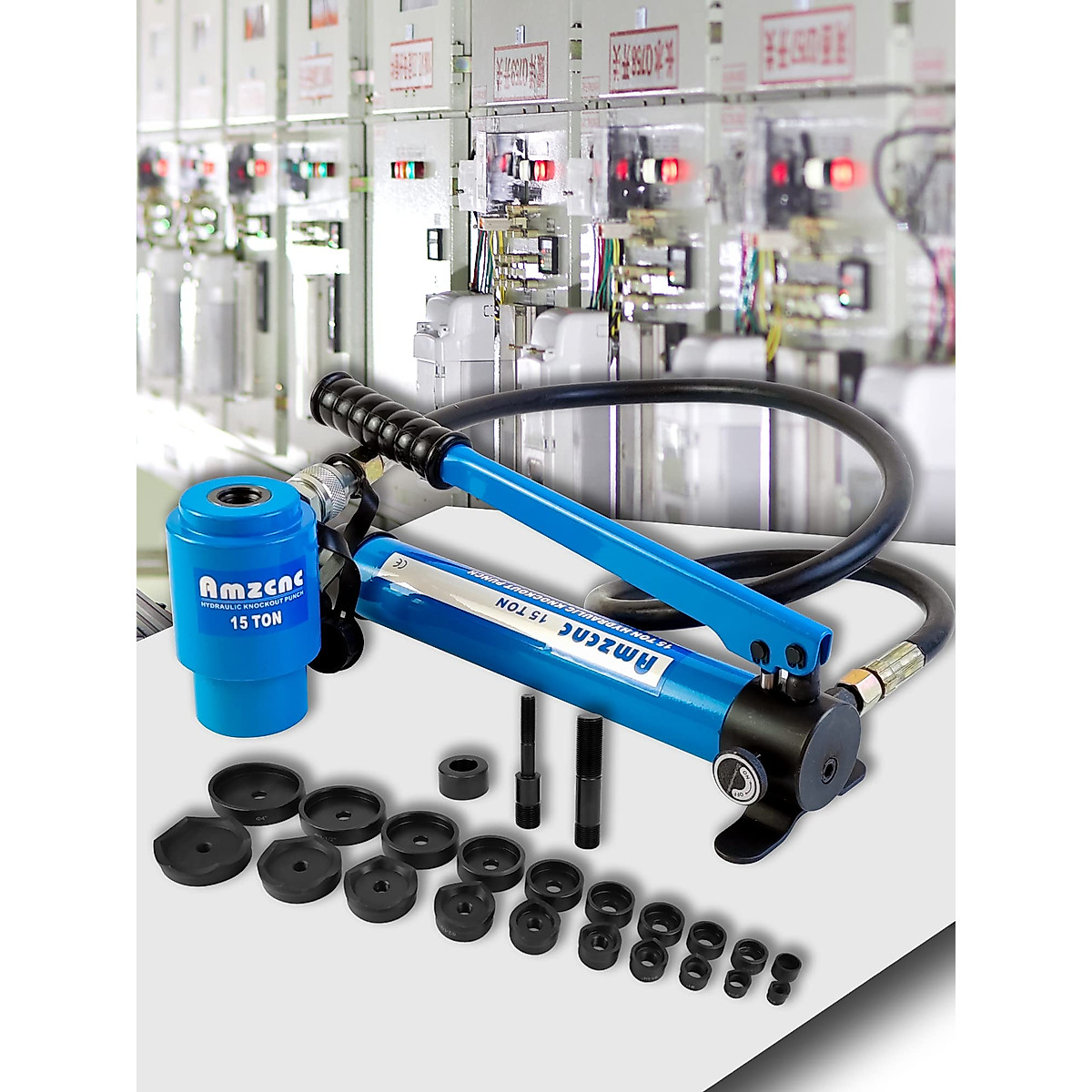 AMZCNC Hydraulic Knockout Punch Electrical Conduit Hole Cutter Set KO Tool Kit 1/2 to 4 inch (15T(1/2"-4"))
