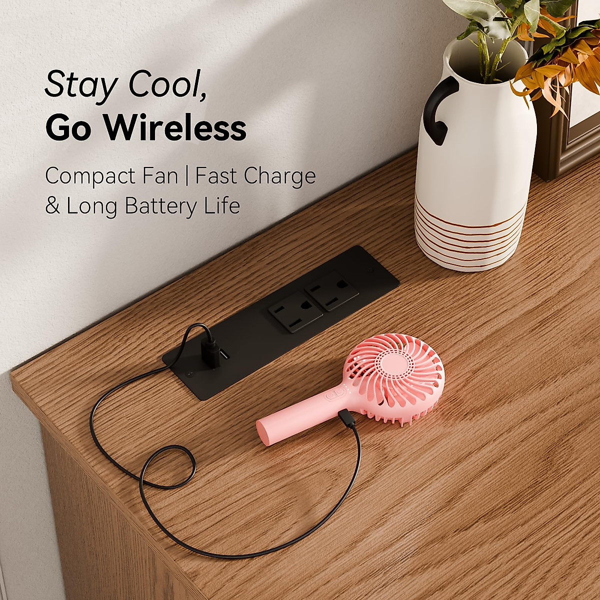 HonHey Handheld Fan Portable, Mini Hand Held Fan with USB Rechargeable Battery, 4 Speed Personal Desk Table Fan with Base, 3-10 Hours Operated Small Makeup Eyelash Fan for Women Girls Kids Outdoor