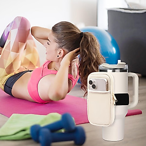 Water Bottle Pouch for Stanley - 40oz Stanley Cup Accessories, Stanley Cup Fanny Pack, Workout Outdoor Tumbler Pocket for Phone, Card, Keys, Compatible with Stanley Quencher Adventure 40oz,30oz(Cream)