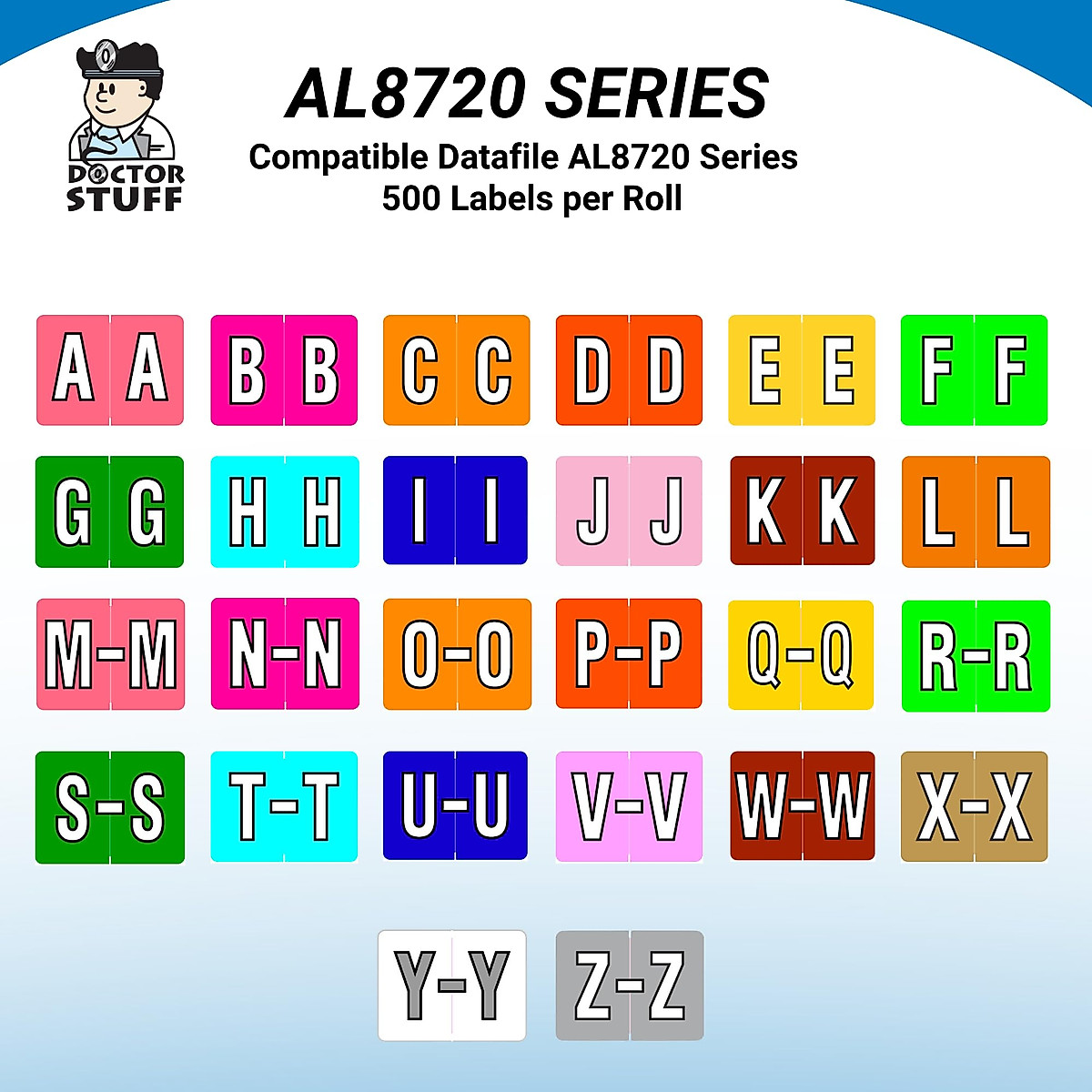 Doctor Stuff - File Folder Labels, Alphabet Letter W, Datafile - AL8720 Series Compatible Alpha Stickers, Brown, 15/16" x 1-1/4", 500/Roll