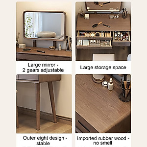 ZUMAHA Estiloso Wooden Vanity Desk, Makeup Vanity Set with Height Adjustable Mirror, Padded Chairs, Vintage Dressing Table for Women Bedroom Elegante
