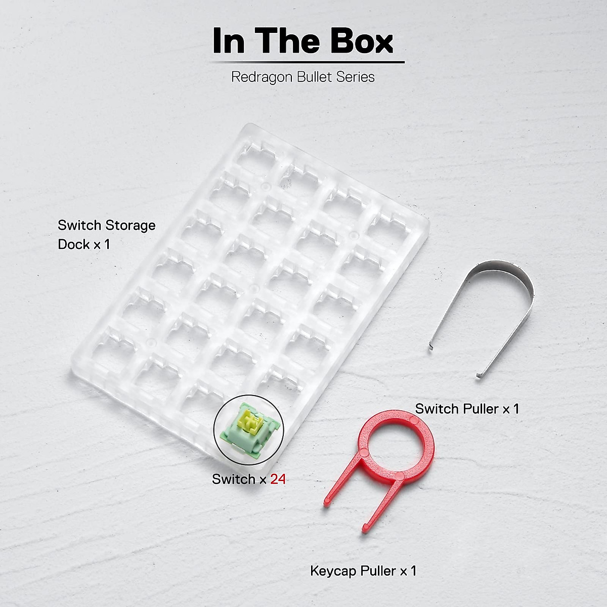 Redragon A113 Bullet-B Tactile Mechanical Switch, 3-Pin Plate Mounted Blue Switches Equivalent, Hot-Swappable DIY Keyboard Clicky Switch Mod, 50 Million Click(24 pcs Switches, Keycap + Switch Puller)