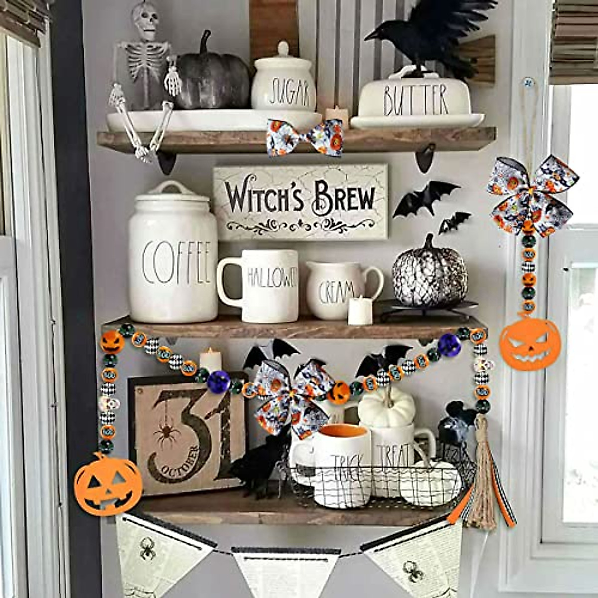 4 Rolls 2.5 Inches Halloween Wired Ribbons for Craft-20 Yards Orange Black Purple Halloween Ribbon,Pumpkin Spiders Castles Cobwebs Bats Witches Printed Ribbon for Wreath Decor Bow Making Home Decor