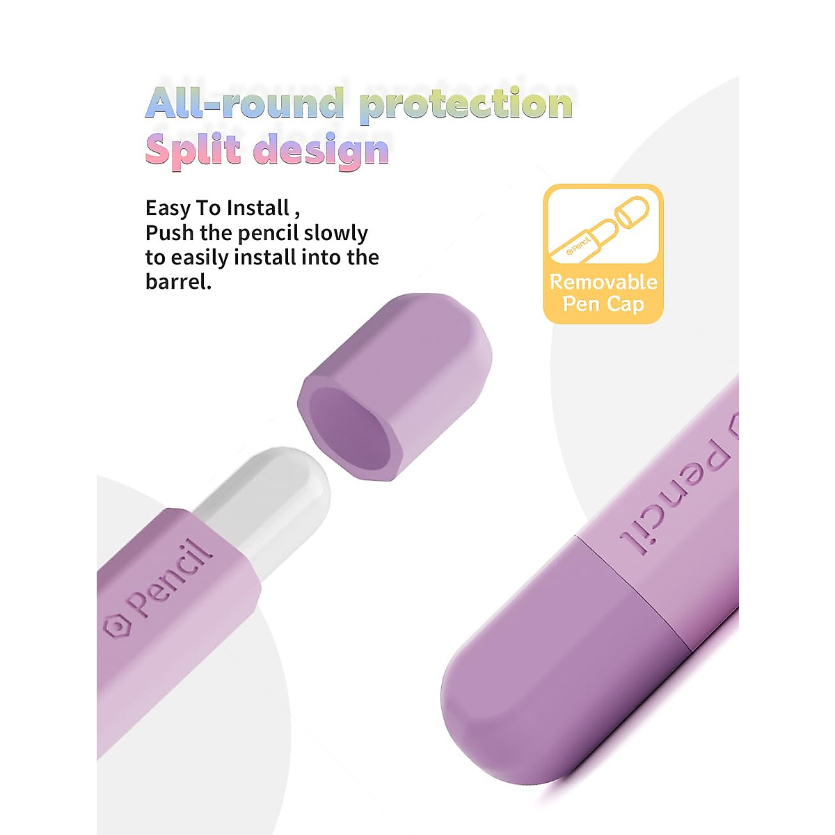 2 Pack Soft Silicone Case Compatible with Apple Pencil 2nd Generaion Cover,Protective Skin Cover Sleeve with Cap Accessories Compatible with iPad Pro 11 12.9 inch,Gradient Color,Pink+Purple