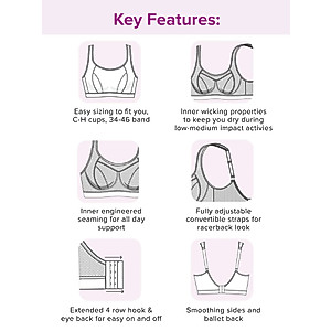 Curvy Couture Size Women Support Bust, Perfect Workout, High Impact Sports Bra, Charcoal Melange, XX-Large Plus