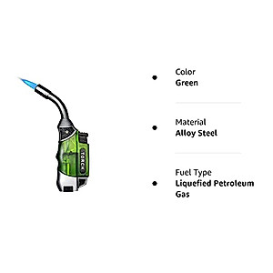 Yeuligo Torch Lighters, Butane Lighter with 360° Flexible Neck and Visible Window, Refillable Grill Lighter with keyhole, Green(without Gas)