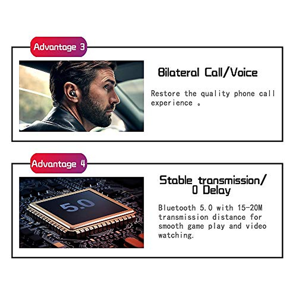 KENKUO Wireless Earbuds, Powerful Customized Sound and Premium Deep Bass, Built-in 4 Mic, Button Control, IPX6 Waterproof Bluetooth Earbuds, Earphones Compatible with Android & iPhone, Purple