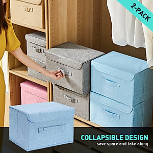 FUDDE foldable fabric storage box[2-Pack] dust-proof storage boxes with flip lid, can store clothes, shelves, books and toys, used in family bedroom closet storage boxes. (L, Blue)