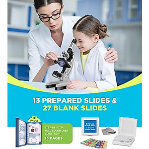 KIDSROOM 62-pcs Microscope for Kids 5-7 8-12, Kids Microscope Kit with 13 Prepared & 27 Blank Slides, Science Experiments Kits STEM Toys for Kids 3 4-6 7 8 9 10 11 12 Birthday Gifts 2024