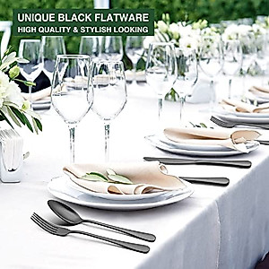 60-Piece Black Silverware Set with Organizer, AIVIKI Stainless Steel Flatware Set for 12, Cutlery Utensil Sets for Home Restaurant, Include Knife Fork Spoon Set, Mirror Polished