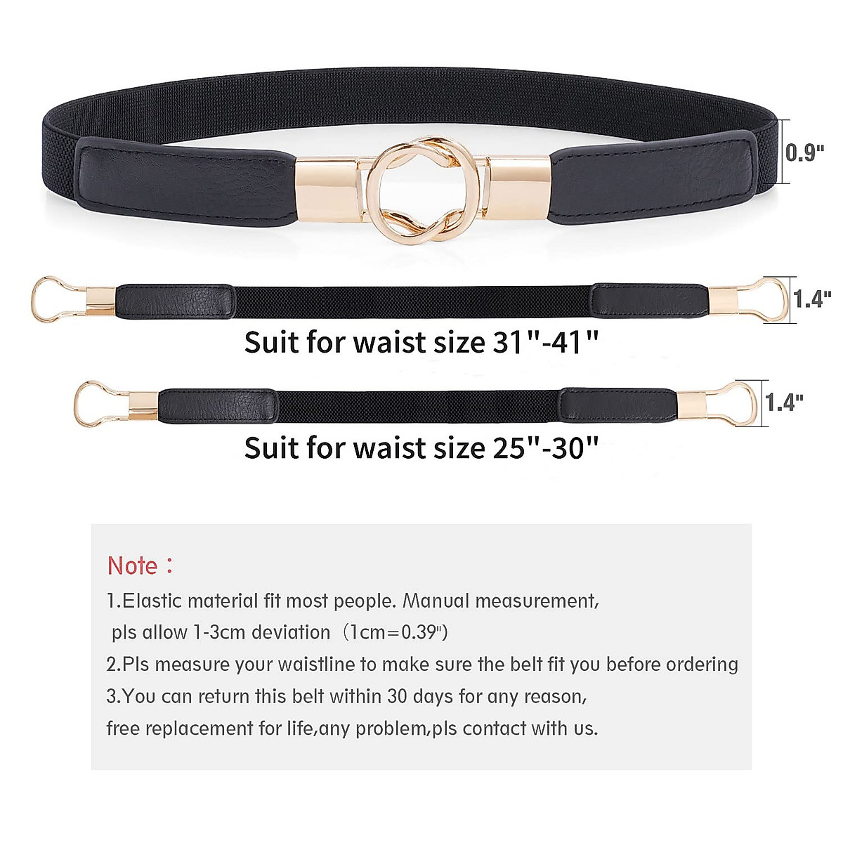 LEACOOLKEY Fashion Skinny Dress Belt for Women for Jeans,Elastic Thin Waist Belt for Dress,Gold Buckle Retro Stretch Ladies Thin Waist Belt