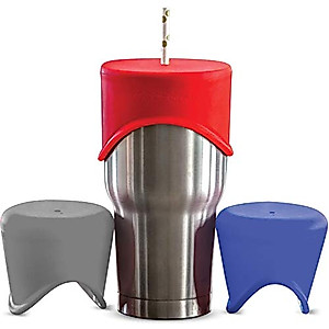 PRODUCTS THAT SIMPLIFY LIFE O-Sip!Silicone Straw Lids-XL(3pack),stretches to cover Tumblers,Large Cups&Mugs,Yeti Rambler,Mason Jars,Spill proof,Reusable, Durable,Replace Lid Accessory(Red,Navy,Gray)