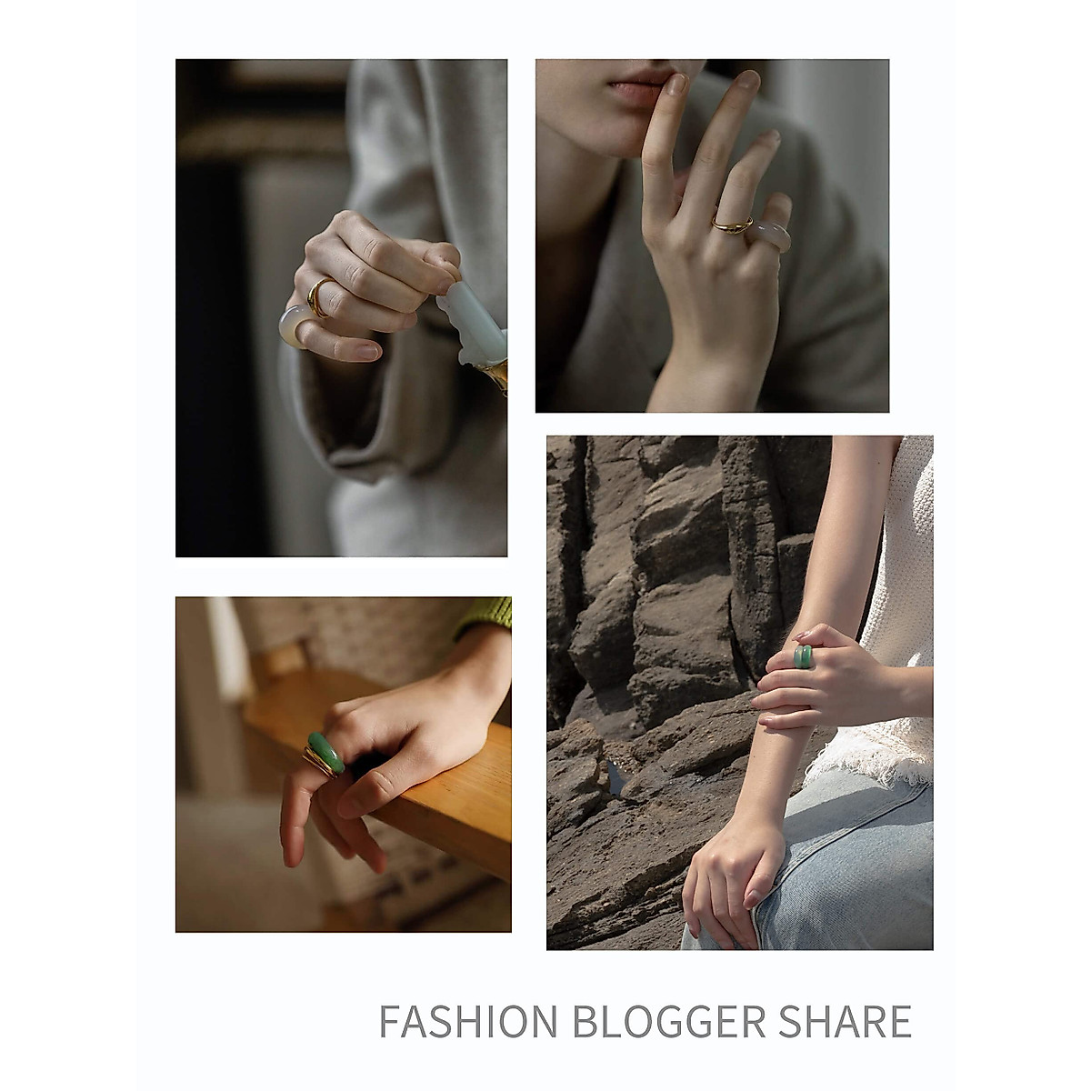 S.Leaf Sterling Silver Petite Pinky Ring Dome Agate Chunky Rings Puffy Gold Rings for Women Stackable Rings for Women(white, 7)