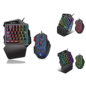 Aibote Mini 35 Keys One-Hand Mechanical Keyboard and Mouse Combo,New Upgraded V100 Gaming Keyboard with Colorful LED Backlit for PC Computer Smartphones LOL/PUBG/Fortnite/Wow/Dota/OW