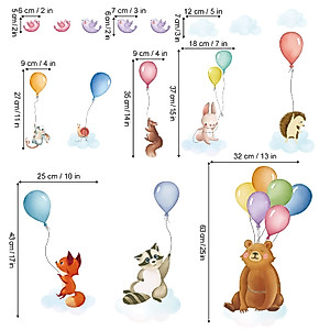 wondever Balloon Flying Animals Wall Stickers Bear Raccoon Fox Cloud Peel and Stick Wall Art Decals for Baby Nursery Kids Bedroom