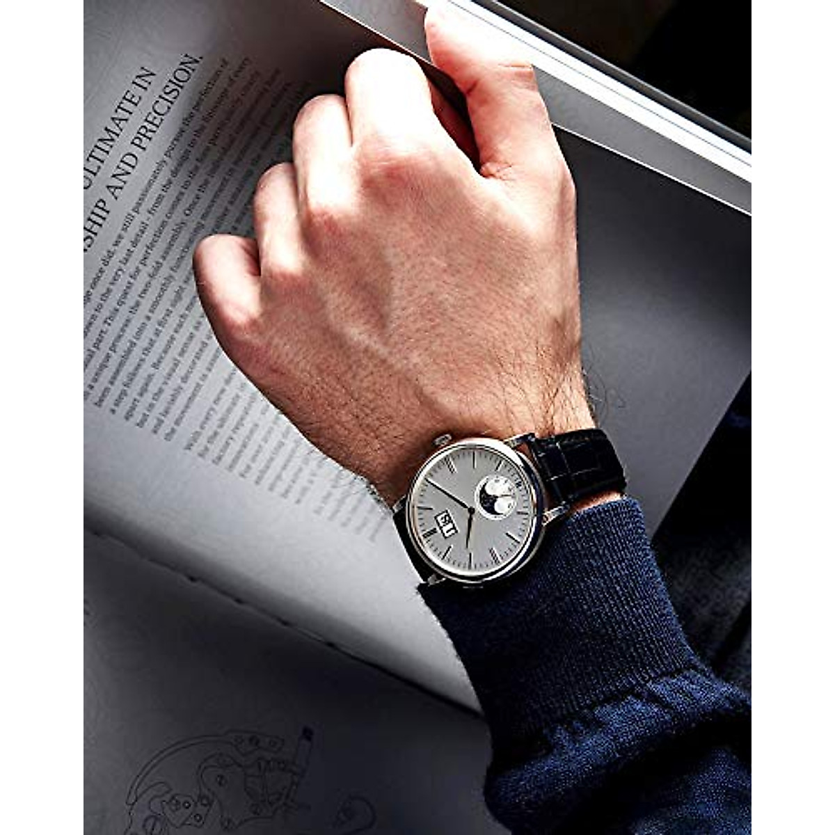 BINLUN Leather Watch Strap Quick Release Strap with Silver Butterfly Deployment Buckle 12mm 13mm 14mm 16mm 17mm 18mm 19mm 20mm 21mm 22mm 23mm 24mm Watch Band for Men Women (Black,20mm)