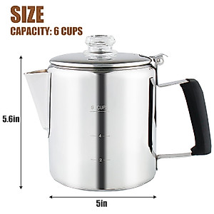 APOXCON Multi Use Coffee Percolator with Heat Resistant Glass Knob & Antiflaming Silica Handle Stainless Steel Coffee Maker Using On any Stovetop Induction Stove Electric Stove Campfire Stove 6 Cup
