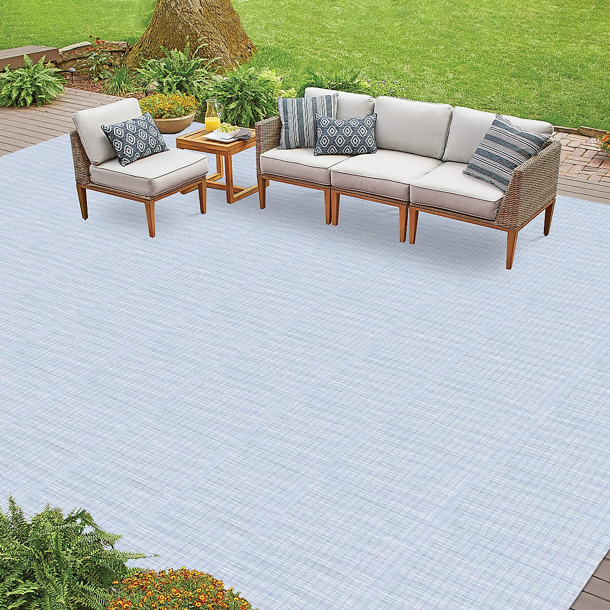 Reversible Outdoor Rugs 8'x10' Waterproof RV Camping Mat with 4 Corner Loops Stakes for Patio, Large Carpet All Weather Floor Mats Plastic Deck Balcony Picnic Rug Indoor Area Rug Outside Decor