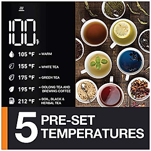 KRUPS BW801852 Smart Temp Digital Kettle: Prepare tea and coffee. Full Stainless Interior and Safety Off, 1.7-Liter, Black