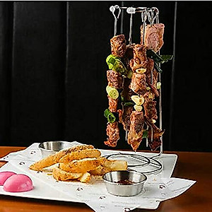 Homeriy Stainless Steel BBQ Kabob Sticks Stand Hanging Vertical Skewer Holder Set with Plate 4 Grilling Skewers Barbecue Tableware Silver 2183259/120929AM78UK8DK