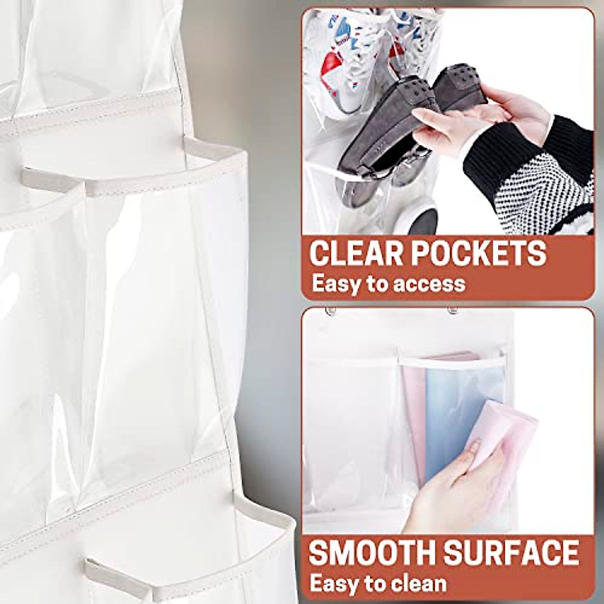 ESINGMILL Over the Door Shoe Organizer - Hanging Holder with 12 Large Clear Pockets and 2 Metal Hooks, Shoe Rack for Narrow Closet Door