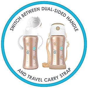 L.A. Baby Ultimate Stainless Steel Insulated Straw Sippy Cup | 9oz Toddler Water Bottle with Straw | Insulates 10+ Hours | Medical Grade Stainless Steel | Spill-Proof Design - Rose Gold