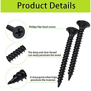 M3 Flat Head Wood Screws Assortment Fasteners Kit 420pcs,Phillips Drive Countersunk Head Self-Tapping Screws,Carbon Steel,Contains 20pcs M6 Screw Anchors