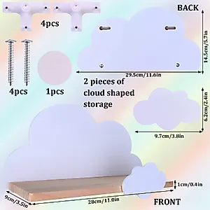 Haomian 2Pcs Cloud Shelves for Children’s Nursery Or Bedroom,Kids Nursery Room Shelves,Floating Bedroom Baby Book Shelf Storage Shelf, Cloud Floating Wooden Shelf Wall Decoration,White