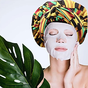 4 Packs Satin Bonnet for Women Silk Bonnet Sleep Cap African Print Head Scarf Head Wrap for Long Curly Natural Hair Braids Hat Large Soft Night Sleeping Cap Head Cover