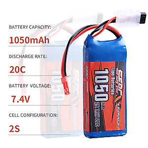 SUNPADOW 2S Mini Lipo Battery 7.4V 20C 1050mAh with JST Plug for RC Airplane Aircraft Quadcopter Helicopter Drone FPV