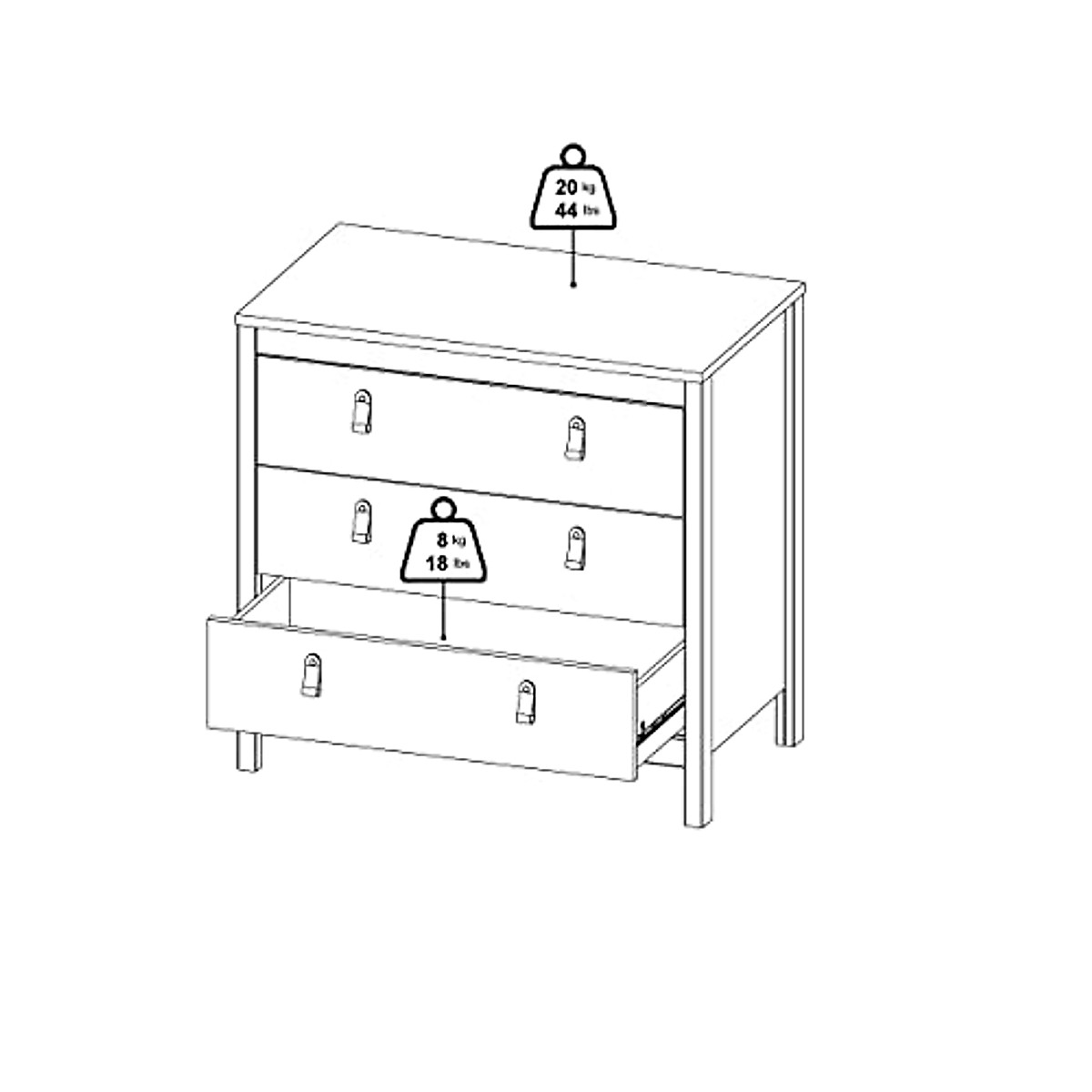 Tvilum 3 Drawer Chest, White