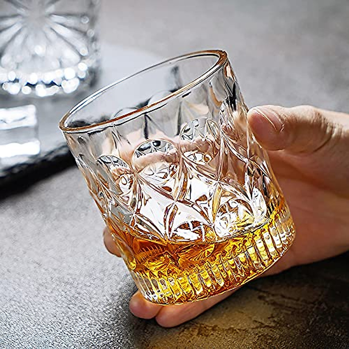 Aoeoe Whiskey Glasses Set of 4, 11 OZ Old Fashioned Glasses, Bourbon Glasses, Premium Scotch Glasses, Rocks Glasses, Cocktail Glasses, Clear Rum Glasses, Bar Glasses, Whiskey Glasses for Men
