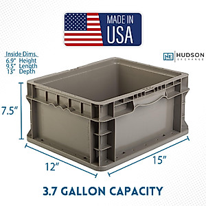 Hudson Exchange 12 x 15 x 7.5 (1 Pack) Straight Wall Handled Storage Container Tote, Gray/Brown