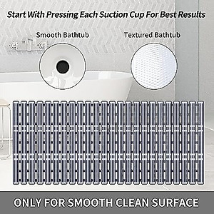 Tubozadi Shower Mat Non Slip Bathtub Mat Extra Long 35.4x15.7 Inch Anti Slip Bath Tub Mat with Suction Cups Thickened Bathroom Floor Stall Matt,Eco-Friendly TPE,DIY Tailoring (Grey)