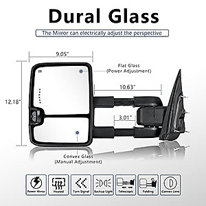 Towing Mirror for Silverado Sierra -Compatible with 2014-2018 Chevy Silverado GMC Sierra With Power Operated Heated Glass Turn Signal Light&Running Light Driver&Passenger Sides