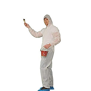 RAYGARD 30003 Disposable Dust Protective Polypropylene PP Coverall with Hood Suit Lightweight Elastic Cuffs, Ankles, Waist Zipper Front for Spray Painting Industrial(Large,White)