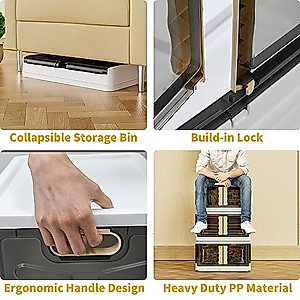 Diruion Storage Bins with Doors and Lids,11Gal (53QT) Stackable Storage Bin for Closet Organizers and Storage,Collapsible Storage Box with Wheels,Plastic Container for Clothes,Books,Toys, White