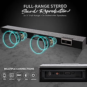Pyle Built-in Class D Stereo Power Amplifier 35'' 2.1 Channel Soundbar - Wireless Bluetooth with Remote Control, BT Technology, Optical Input, Built-in LED Lights