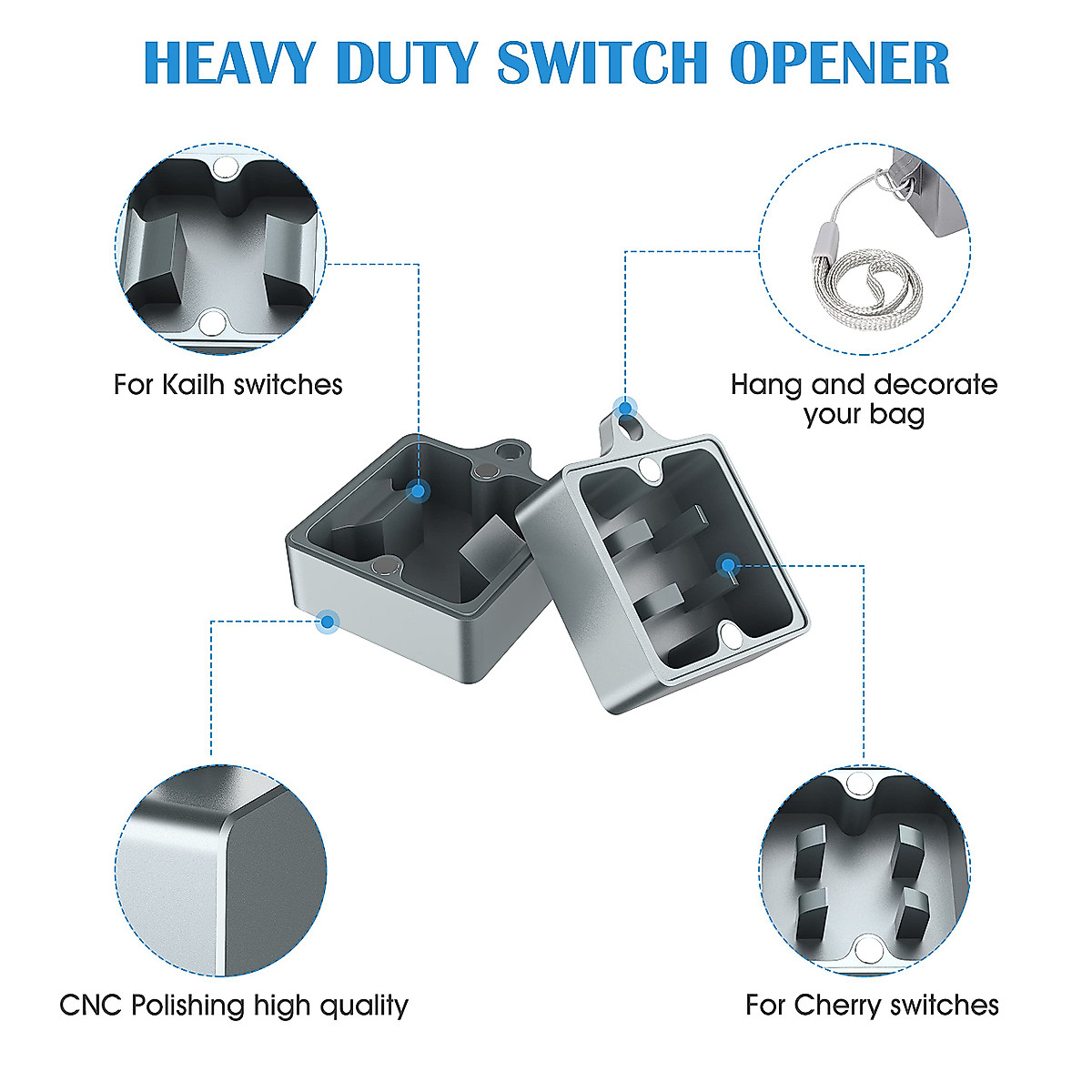 HONKID Switch Opener Aluminum Keyboard Switch Opener for Cherry MX Gateron Kailh Box Outemu Akko and Panda Mechanical Switches with Metal Magnet (Grey)