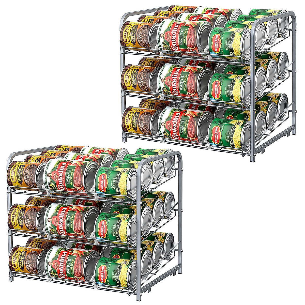 BTY Can Organizer for Pantry Stackable 2 Pack, Can Storage Organizer Rack Stacking Can Dispensers Small Space Holds up to 36 Cans for Pantry, Kitchen, Cabinet- Silver