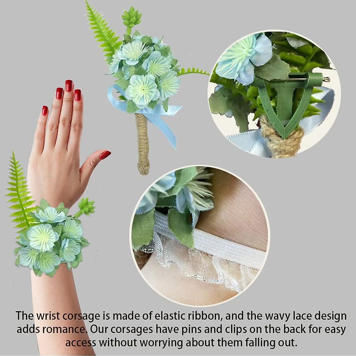 2Pcs Wrist Corsage Wristlet Band lace and Men Boutonniere Set, Corsages for Wedding Mother of Bride and Groom, Prom Party Wedding Homecoming, Corsage