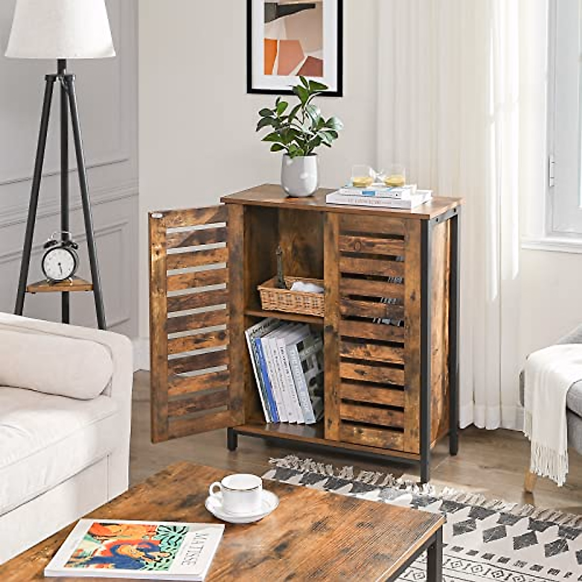 VASAGLE LOWELL Standing Cabinet, Storage Cabinet, Cupboard, Accent Side Cabinet, Sideboard with Louvered Doors, Multifunctional in Living Room, Bedroom, Hallway, Industrial, Rustic Brown ULSC78BX