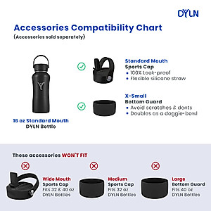 DYLN 16 oz Alkaline Water Bottle | Creates Premium Water up to 9+ pH | Keeps Cold for 24 Hours | Vacuum Insulated 316 Stainless Steel | Standard Mouth Cap | Black, 16 oz (480 mL)